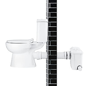 Upflush Macerating Toilet with Pump for Basement, Macerator Pump, 1.28GPF Dual Flush Toilet Tank, Big Round Toilet Bowl, Water Tank, Night Light, Brush, Two Piece Toilet, 4 Water Inlets