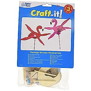 Baker Ross FE144 Flamingo Wooden Windmill Kits - Pack of 3, for Kids Arts and Crafts Projects, Wooden Crafts for Children to Decorate, Personalize and Display