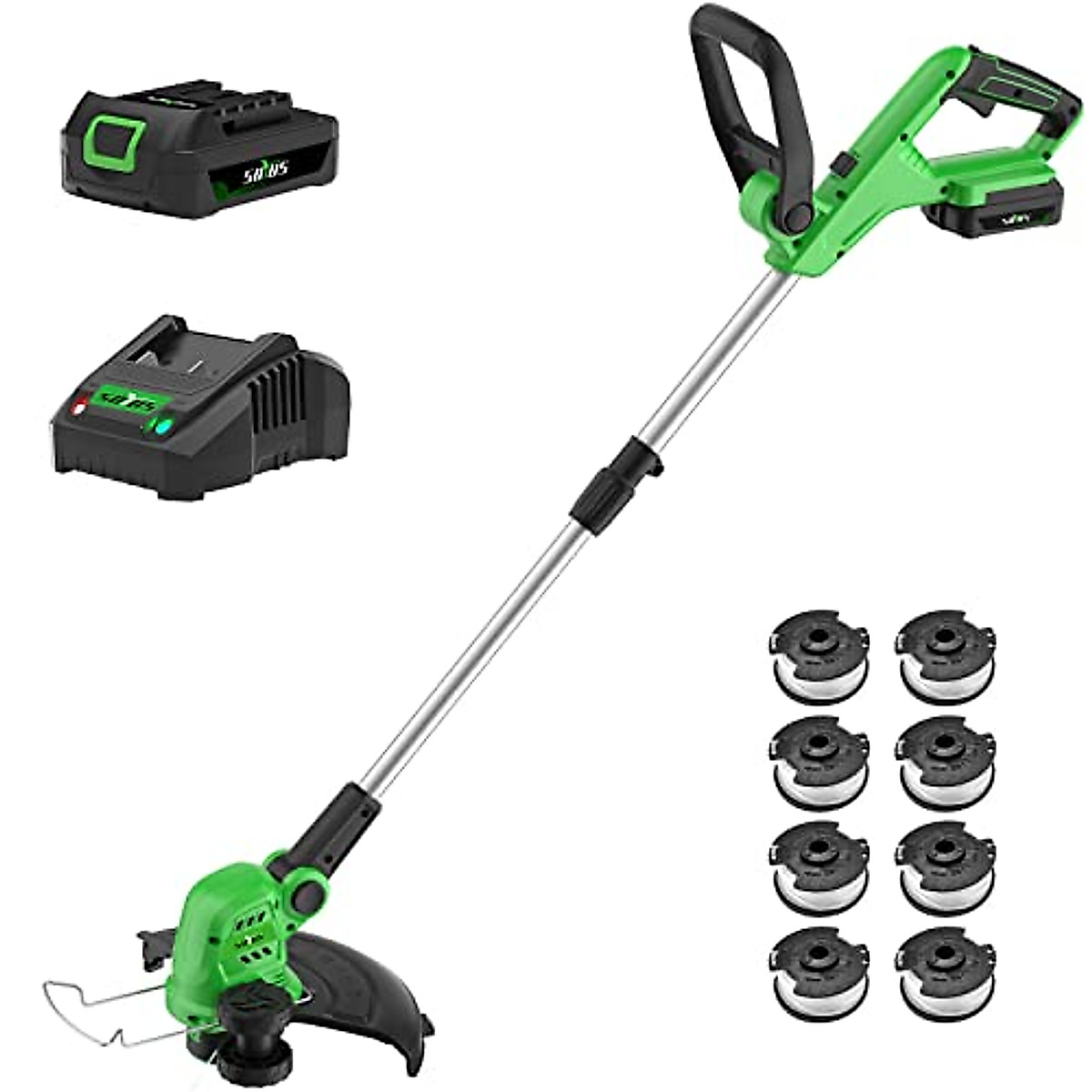 SOYUS Weed Wacker Cordless, 12 Inch String Trimmer Battery Powered with Battery and Charger, Lightweight Edger Trimmer with 8 Pcs Replace Spool Trimmer Lines