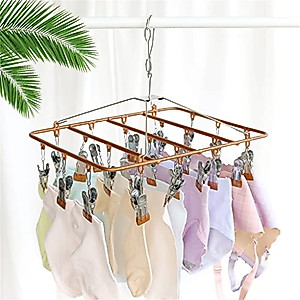 N/A Clothespin Rotary Hanger 360 Degree Round Stainless Steel Bold Clip Clothes Hanger (Color : Brilliant Gold, Size : 27 * 26.5 * 28cm)