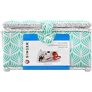 SINGER 07229 Sewing Basket with Sewing Kit, Needles, Thread, Pins, Scissors, and Notions, Boho Fan