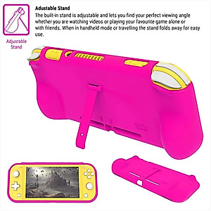 Orzly Grip Case Compatible for use with Nintendo Switch Lite – Case with Comfort Padded Hand Grips, Kickstand, & Pack of Thumb Grips - Pink