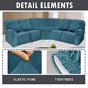 ele ELEOPTION 5 Seater Sectional Recliner Cover, 7-Pieces Recliner Sofa Covers, Corner Reclining Sofa L-Shaped Sectional Couch Slipcovers Furniture Protector Thick Soft Washable(Peacock Blue)