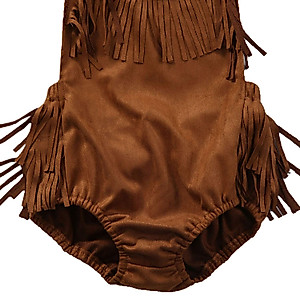Infant Baby Girl Fringe Faux Suede Romper - Western Style Halter Sunsuit, Adjustable Straps (Brown, 6-12 Months)