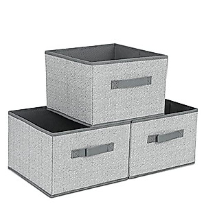 Dayard Fabric Bins [3-Pack], Foldable Cube Baskets Storage Boxes for Shelves, Closet, Bookshelf, Nursery Organizer Containers, 11 x 11 x 8 inch Grey