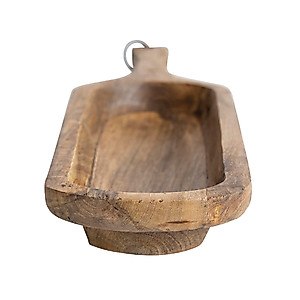 Creative Co-Op Boho Wood Serving Tray with Handle and Leather Tie, Natural
