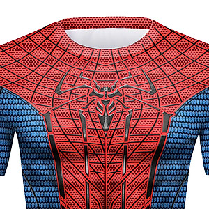 TIMWOODER Men's Compression Shirt Skinny Soft Short Sleeve 3D Print Fitness Sports Shirt Gym T-Shirt