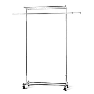 HOUSE AGAIN Clothes Rack on Wheels with Extra Top Storage Shelf, LARGE Rolling Garment Rack for Hanging Clothes, Heavy-duty Metal Clothing Rack Organizer for Bedroom, Living Room -Silver