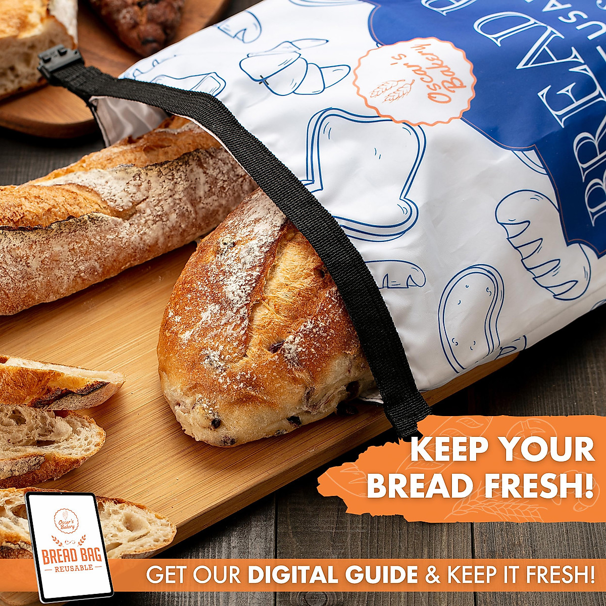 Reusable Bread Bags for Homemade Bread- Sourdough Bread Bags- Freezer Safe, BPA-Free Homemade Bread Storage Bags- Bread storage containers Double Lining & Zipper. Classic Blue- 2 Pack- Oscar's Bakery