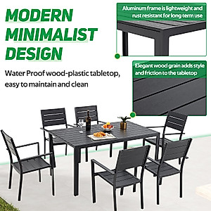 U-MAX 7-Piece Aluminum Outdoor Dining Set, Patio Table and Chairs Set for 6 Morden Outdoor Furniture Set with Aluminum Frames, Rectangular Table and Stackable Chairs for Garden, Black
