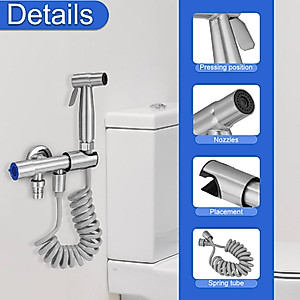 Handheld Bidet Sprayer for Toilet, Stainless Steel Jet Sprayer for Toilet, Toilet Attachment Set for Muslim Shower, Cloth Diaper, Toilet Sprayer with Bidet Hose for Feminine Wash