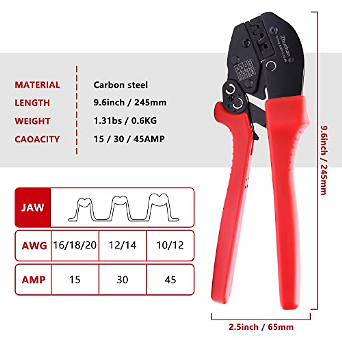 Zhushan Powerpole Crimper, Powerpole Crimping Tool for 15/30/45 Amp Power Connectors and Battery Modular Terminals Connectors
