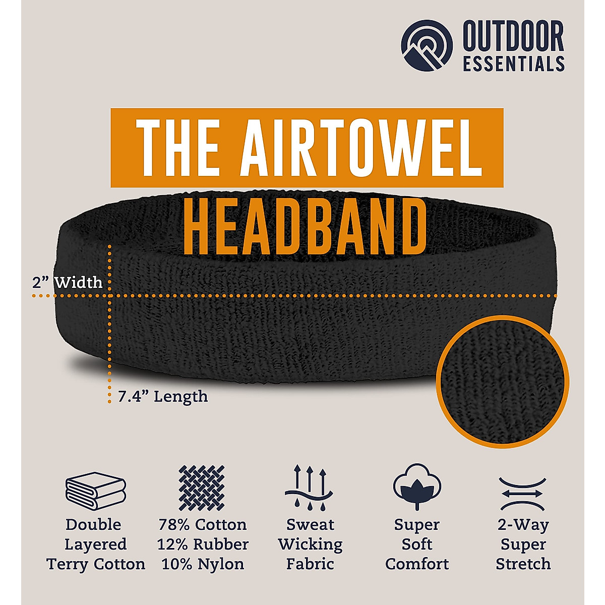 OutdoorEssentials Sweat Bands Headbands Men - Sweatbands for Women - Sports Headband - Sweat Absorbing Headband - Black, One Size - Hiking
