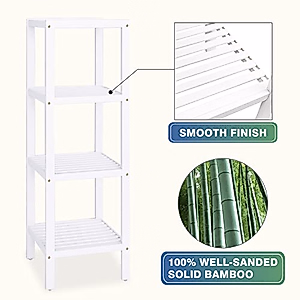 SMIBUY Bathroom Storage Shelf, 4-Tier Bamboo Rack Organizer, Multifunctional Shelving Unit for Living Room Bedroom Kitchen (White)