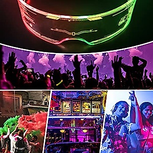 STEHEALTH LED Glasses, Futuristic Cyberpunk Light Up Sunglasses with 7 Colors & 2 Modes, Bilateral Controllable Visor Goggles for Cosplay Concert Rave Halloween Bar Club Party