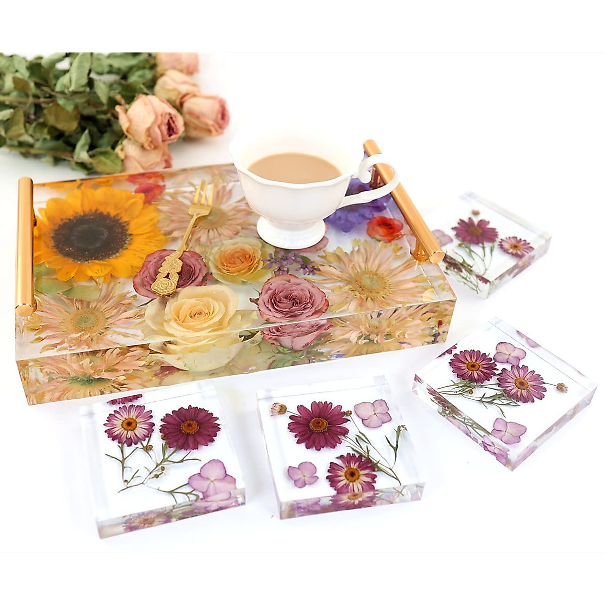 Resin Tray Molds Silicone, 13.5" Large Deep Rectangle Molds for Resin with 4pcs Coasters Mold, Epoxy Resin Casting Molds for DIY Flowers Preservation Resin Art Making Home Décor