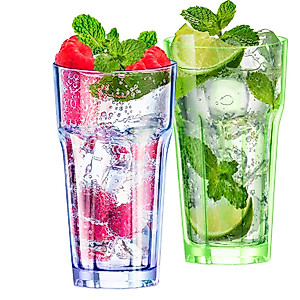 YOOJAM 13oz Plastic Drinking Glasses Tumblers Cups Glassware Kitchen Highball Water Juice Drinkware set for Kids Unbreakable BPA Free Dishwasher Safe 4 Assorted Colors