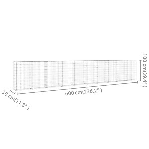 Gabion Wall with Covers,Garden Fence Border,Portable Fence,Privacy Fence,Fencing for Yard,Private Fence,Garden Fence for Dogs,for Patio,Backyard,Outdoor Pool,Porch,Galvanized Steel 236"x11.8"x39.4"