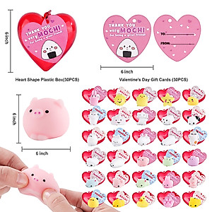 FiGoal 30 PCS Valentine’s Day Kids Gift Mochi Set with 30 Assorted Mochi Filled Hearts and 30 Valentines Gift Cards for Kids Classroom Prize Student Toy Present Valentine Gift Exchange