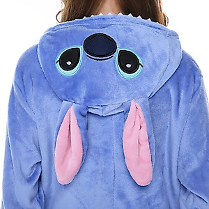 Canday Stitch Jumpsuits Cartoon Unisex Pajamas Onesies Adult Soft Cosplay Halloween Sleepwear Teens Costume (Blue, Medium)