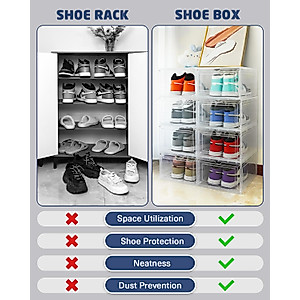 Lzerking Shoe Organizer 8 Pack with Magnetic Doors, Thickened Sturdy Boxes, Stackable Shoe Containers for Sneakers, Boots, Hats, Bags; Fits up to US Size 12 (13.3x10.5x7.4, White)