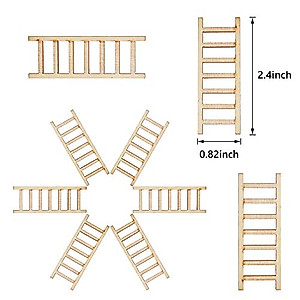 Skylety 20 Pcs Mini Wooden Step Ladder Fairy Garden Ladder Furniture Miniature Ladder Dollhouse Ornament DIY Craft Accessory for Landscape Decor