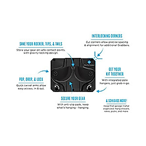 Gravity Grabber - The Ultimate Ski + Snowboard Wall Storage Rack | Save Your Rocker, Tips, and Tails | Damage-Free Ski/Snowboard Storage Rack | Fits any Ski or Snowboard | Ski/Board Wall Storage (Black, 2)