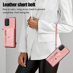 Phone Case for Samsung Galaxy A52/A52S 5G Wallet Cover with Tempered Glass Screen Protector Wrist Crossbody Strap Lanyard Credit Card Holder Stand Leather Cell A 52 S 4G G5 52A S52 52S Men Rose Gold