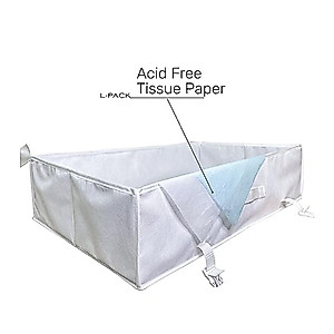 LPack Wedding Dress Storage Box - Bridal Gown Storage Bin and Preservation Box - Underbed Storage Bag Container For Clothes With Acid Free Tissue Paper (Small, White)