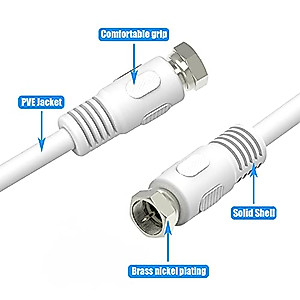 Short Coaxial Cable, 1ft White Coax Cable RG6 F Male to Male Connector Cord 75 Ohm with Coax Female to Female Coupler Adapter UIInosoo for AV, Cable TV, Antenna and Satellite
