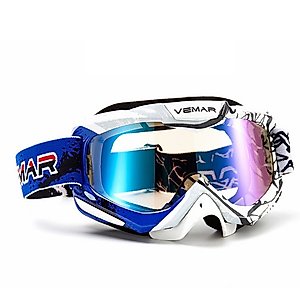 Wonzone Windproof Dustproof Motorcycle Cross Country Sunglasses Snowboard Ski Goggles Adjustable UV Protective Outdoor Glasses Anti-Fog Eyewear Combat Skiing Snow Goggles (Blue)