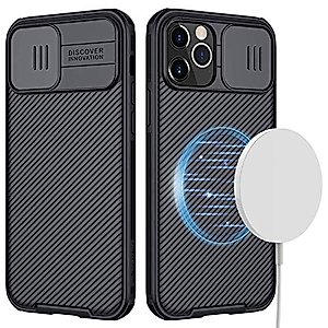 CloudValley Designed for iPhone 12 Pro Max Magnetic Case, 6.7 inch Camera Protection Case with Slide Lens Cover, Built-in Magnet Circle [Support Magsafe Charger] Slim Protective Case (Black)