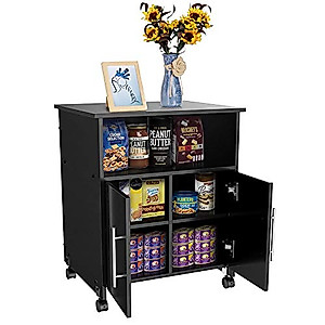 Yaheetech Mobile Printer Stand with Storage and Adjustable Shelf for Home Office Rolling Printer Stand for Desk, Wood Storage Cabinet Work Cart Cupboard Shelf on Wheels, Black