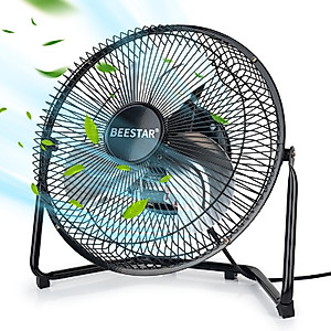BEESTAR Floor Fan,3-Speed Portable Metal Fan, Fan Quiet for Home, High Velocity Floor Fan with Adjustable Tilt for Home Office Bedroom,Black (9 INCH)