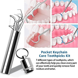 ZHENROAD 2 Set 7Pcs Portable Stainless Steel Toothpicks Pocket Set, Reusable Metal Toothpicks Rooth Cleaning Kit with Holder for Outdoor Picnic Camping Traveling