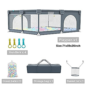 Extra Large Baby Playpen, Play Pens for Babies and Toddlers (71x59x26inch), Sturdy Baby Play Yards, Kids Activity Center with Ocean Balls, Baby Fence with Breathable Mesh