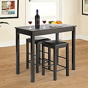 Dining Table Set for 2, Bar Table and Chairs Set, 3 Piece Kitchen Counter Height Table Set, Large Top Table w/Two Cushion PU Leather Bar Stools Dining Room Table Set for Small Spaces, Dark Brown
