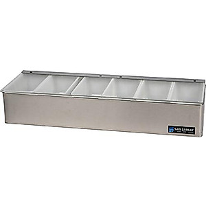 San Jamar Garnish Trays with Hinged Lid for Kitchen, Bar, And Restaurants, Stainless Steel, 18.5 X 6.5 X 4 Inches, Silver