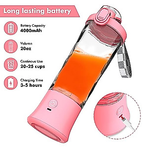 Portable Blender, Cordless Personal Blender for Shakes and Smoothies USB Rechargeable, 20 Oz Mini Fruit Juice Blender Mixer with 6 Blades for Kitchen/Home/Travel