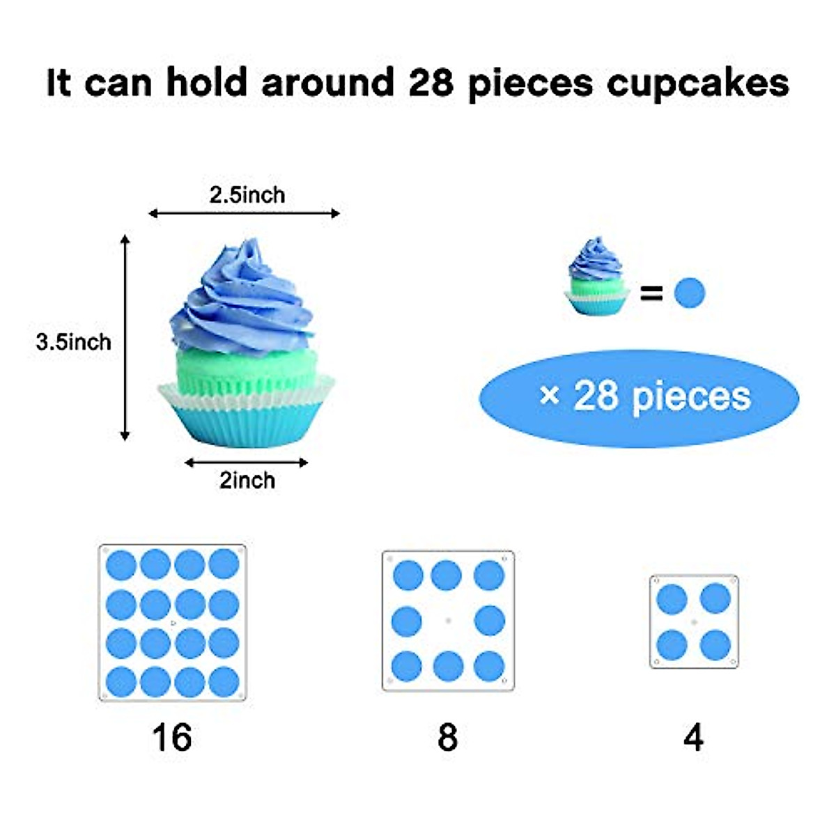 YestBuy 3 Tier Square Cupcake Stand - Premium Cupcake Holder - Acrylic Cupcake Tower Display - Cady Bar Party Décor + LED Light String - Ideal for Weddings, Birthday Parties(Blue Light)