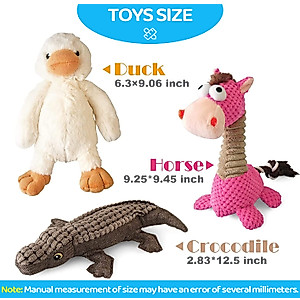 SUNKY Dog Squeaky Toys,Stuffed Plush Dog Chew Toys 3 Pack Durable Cute Dog Toys Set for Small, Medium, Large Dogs Puppy Pet Toys for Teething (Duck, Horse and Crocodile)