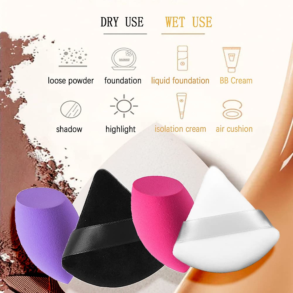 6 Pcs Makeup Sponge Set,Triangle Powder Puff and Beauty Blender,Make Up Sponges for Face,Velour Powder Puff for Loose Powder Mineral Powder Foundation Makeup Tools-Red/Purple