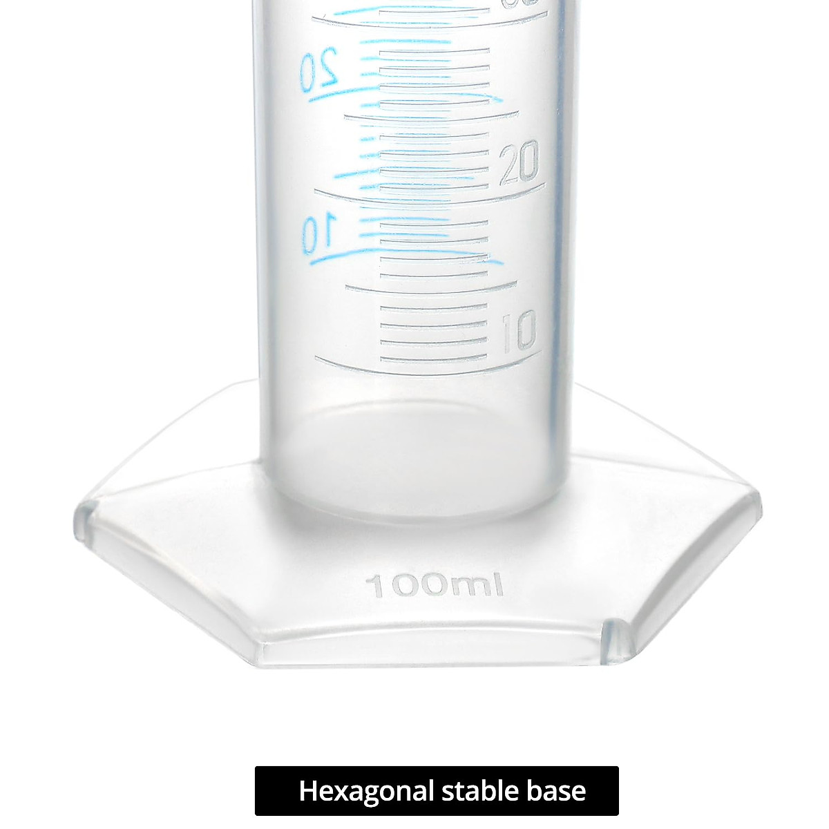 QWORK 100ml Polypropylene Plastic Beakers – Laboratory Test Beakers with Hexagonal Base, 20-Pack Transparent Measuring Cylinder Dual-Sided Measurement Lines, Science Projects & Home Use