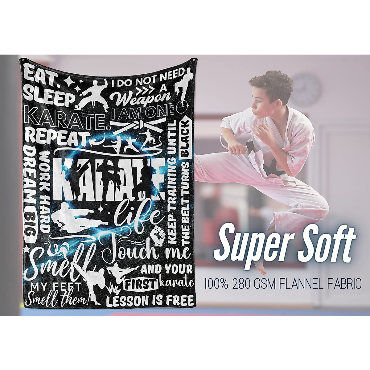 InnoBeta Karate Gifts, Karate Blanket, Gifts for Karate Lovers, Teens, Boys, Friends, Flannel Throw Blanket, 50x65 Inches
