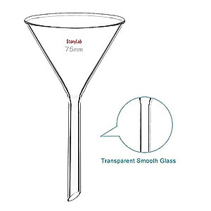 StonyLab 2-Pack Glass Heavy Wall Funnel Borosilicate Glass Funnel, Short Stem 75mm Diameter, 75mm Stem Length