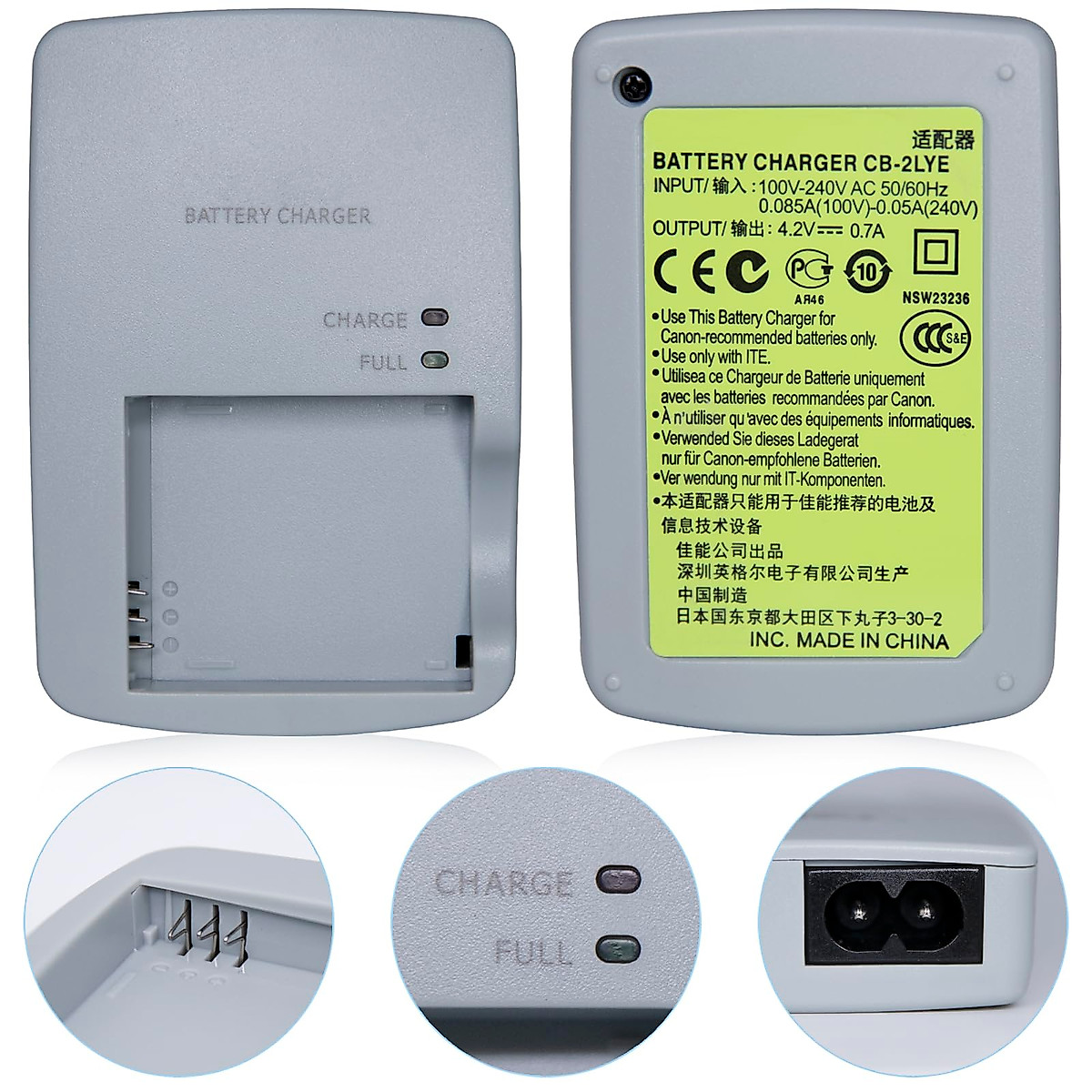 CB-2LYE Battery Charger for Canon CB-2LY NB-6L NB-6LH Battery Compatible with IXUS SX170 SX240 SX260 SX270 SX280 SX500 SX510 SX520 SX530 SX540 SX600 SX700 SX710 SD770 SD980 SD1200 SD1300 Camera ﻿