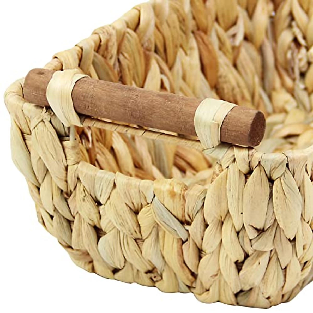 Casaphoria Small Square Irregular Hyacinth Storage Baskets Natural Hand Woven Water Hyacinth Snacks Fruits Basket Durable Trapezoid Sundries Baskets with Built-in Wooden Handles towel Basket，2-Pack