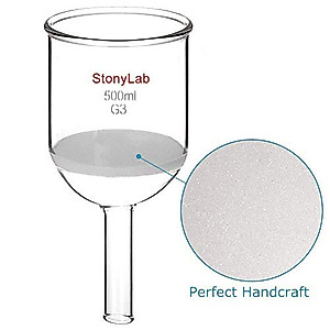 StonyLab Borosilicate Glass Buchner Filtering Funnel with Fine Frit (G3), 94mm Inner-Diameter, 100mm Depth (500 ml)