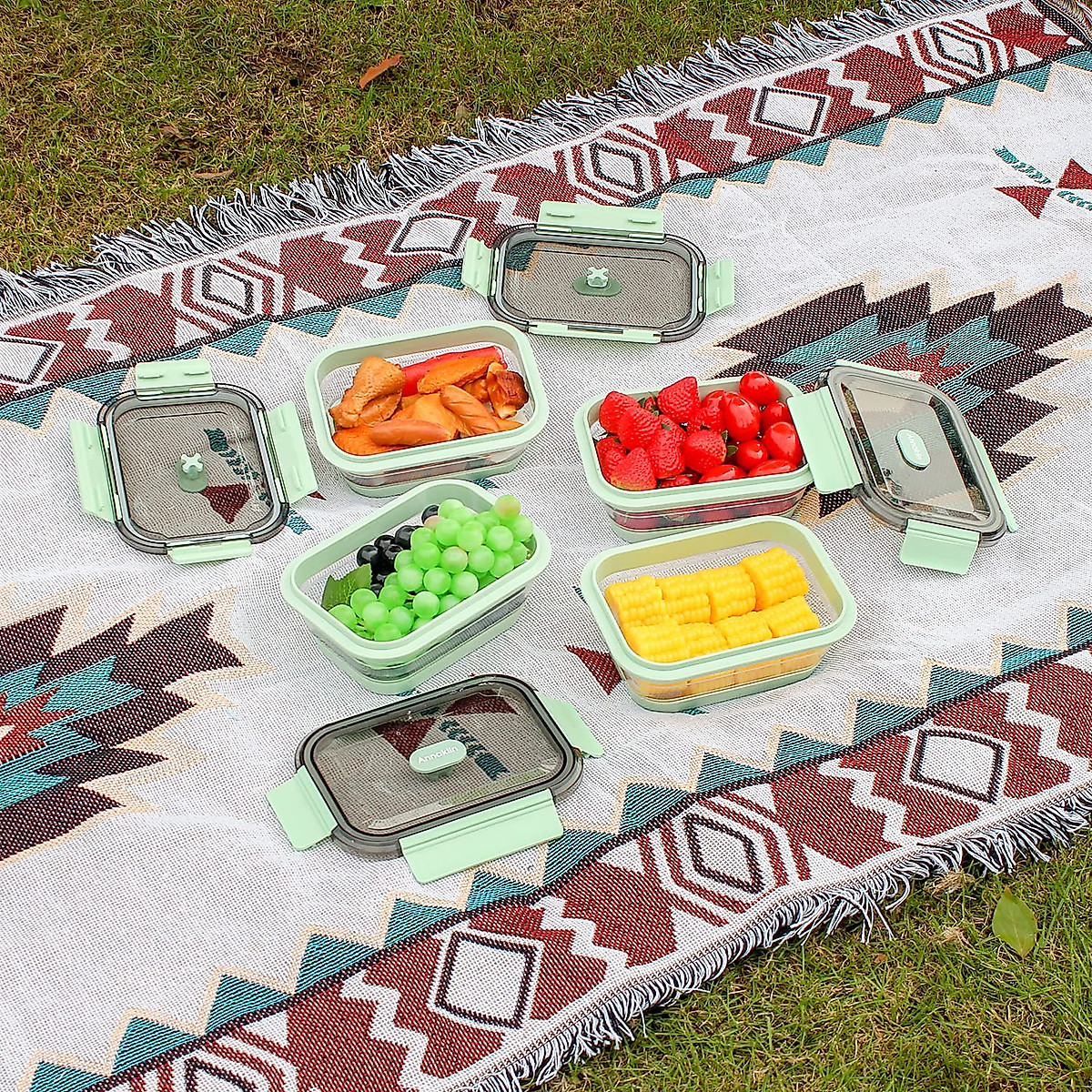 Annaklin Collapsible Food Storage Containers with Lid & Air Vent, Clear Stacking Silicone Collapsible Food Container Set, Microwave Freezer Dishwasher Safe Space-Saver, Set of 4, Mint Green