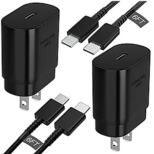 Super Fast Charger 25 Watt PD 3.0 USB C Type C Charger Cable Cord 6ft Quick Charging Compatible Samsung Galaxy S23/ S22/ S21/ Z Fold 3/ S20 5G/ Note 20/ Note10/ iPad Pro/Tablet-2Pack